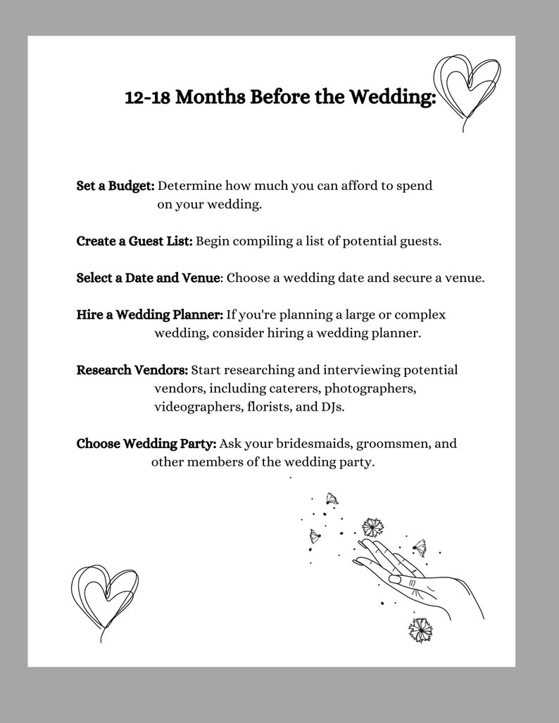 Wedding Checklist PDF, Digital Download, 12 Month Wedding Checklist - Etsy