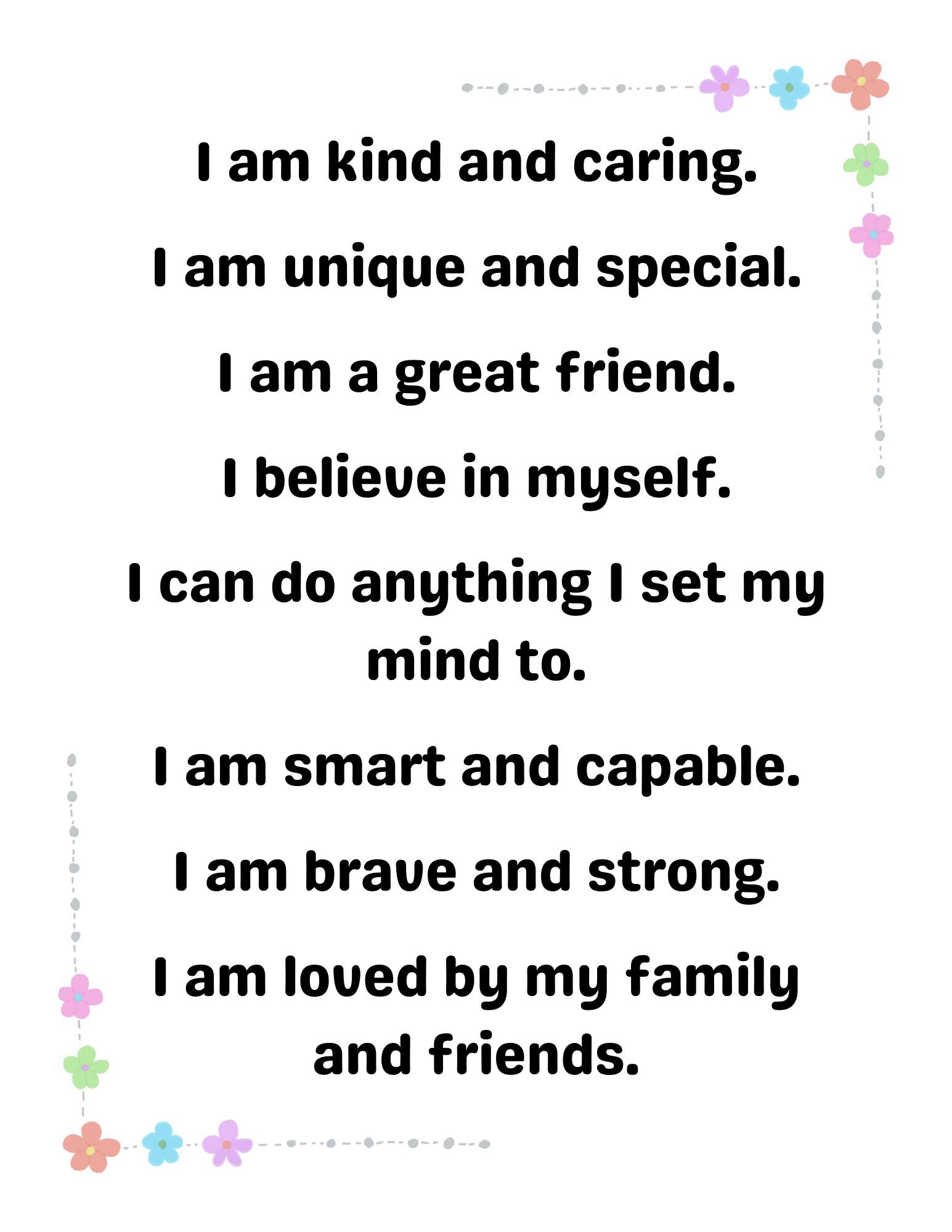 Affirmations for Kids, Grade School Age to Pre-k Kindergarten, PLR ...