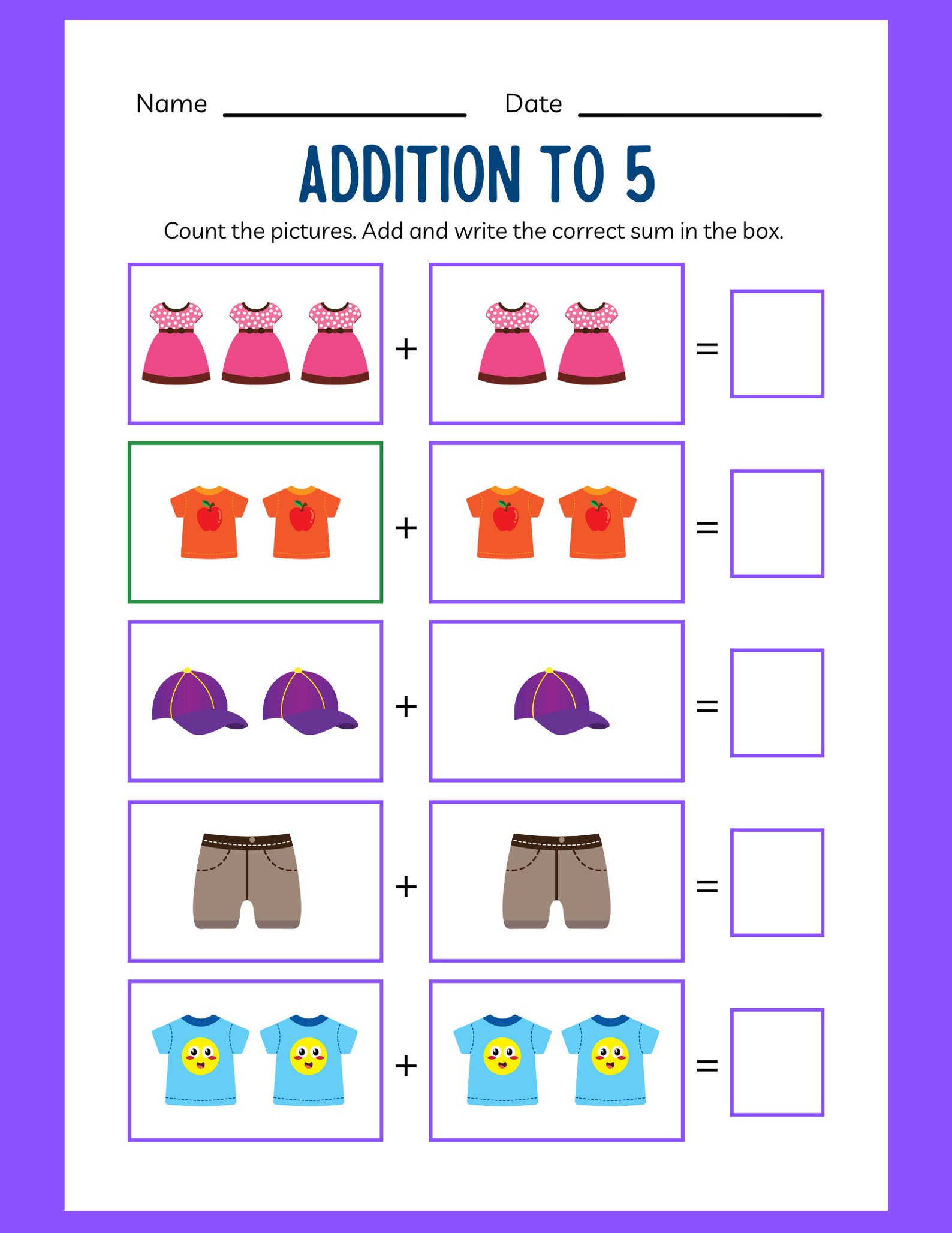 Kindergarten Addition Workbook, Digital File PDF, Printable, Math ...