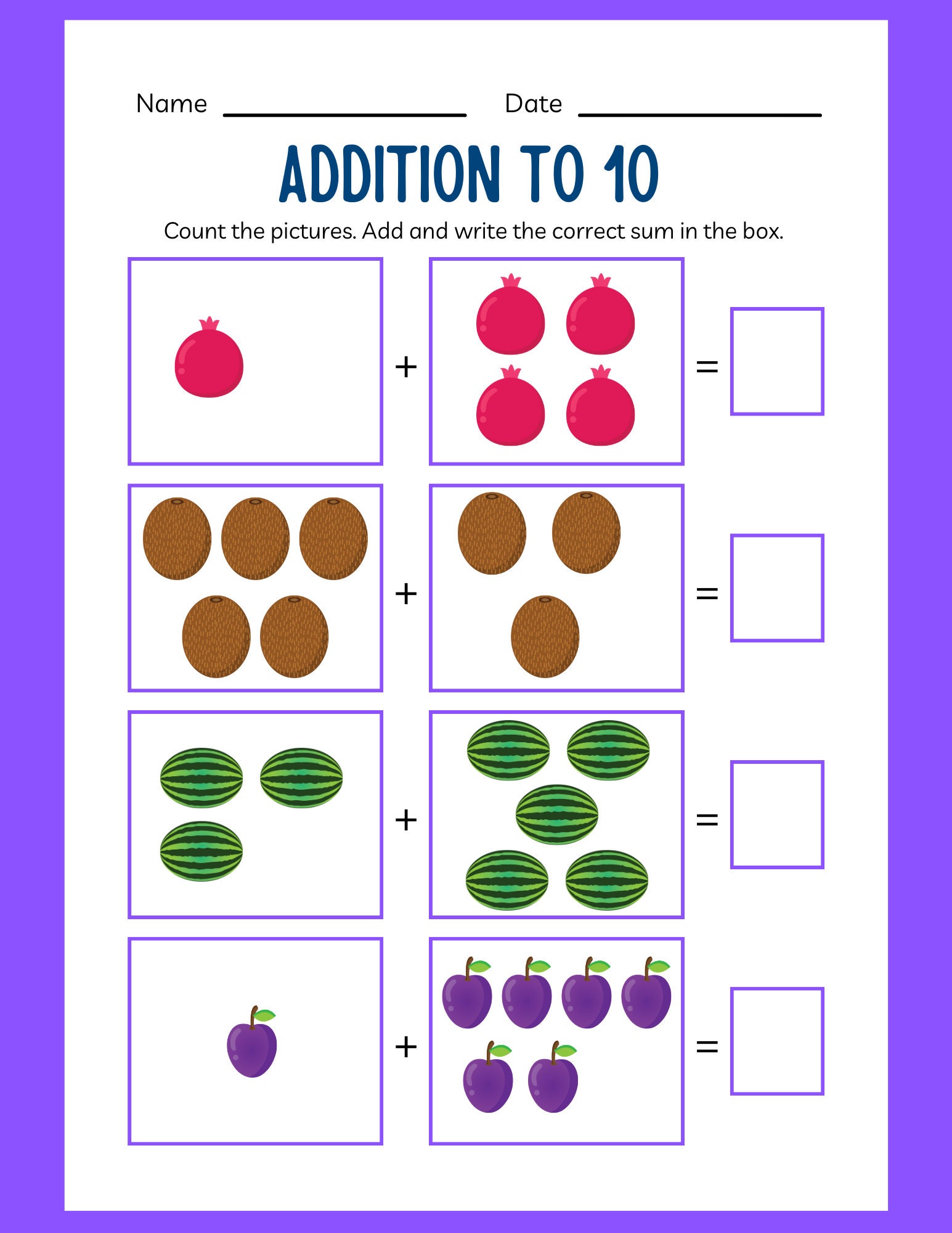 Kindergarten Addition Workbook, Digital File PDF, Printable, Math ...