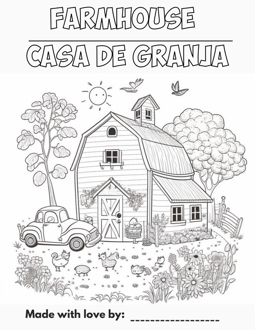 Bilingual Spanish Coloring Pages Farm Animals Pre-k Kindergarten ...