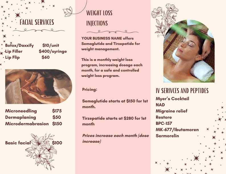 Aesthetics Brochure Botox Dermal Filler IV Services - Digital Customize ...