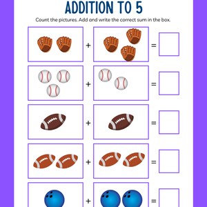 Kindergarten Addition Workbook, Digital File PDF, Printable, Math ...