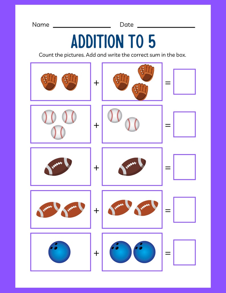 Kindergarten Addition Workbook, Digital File PDF, Printable, Math ...