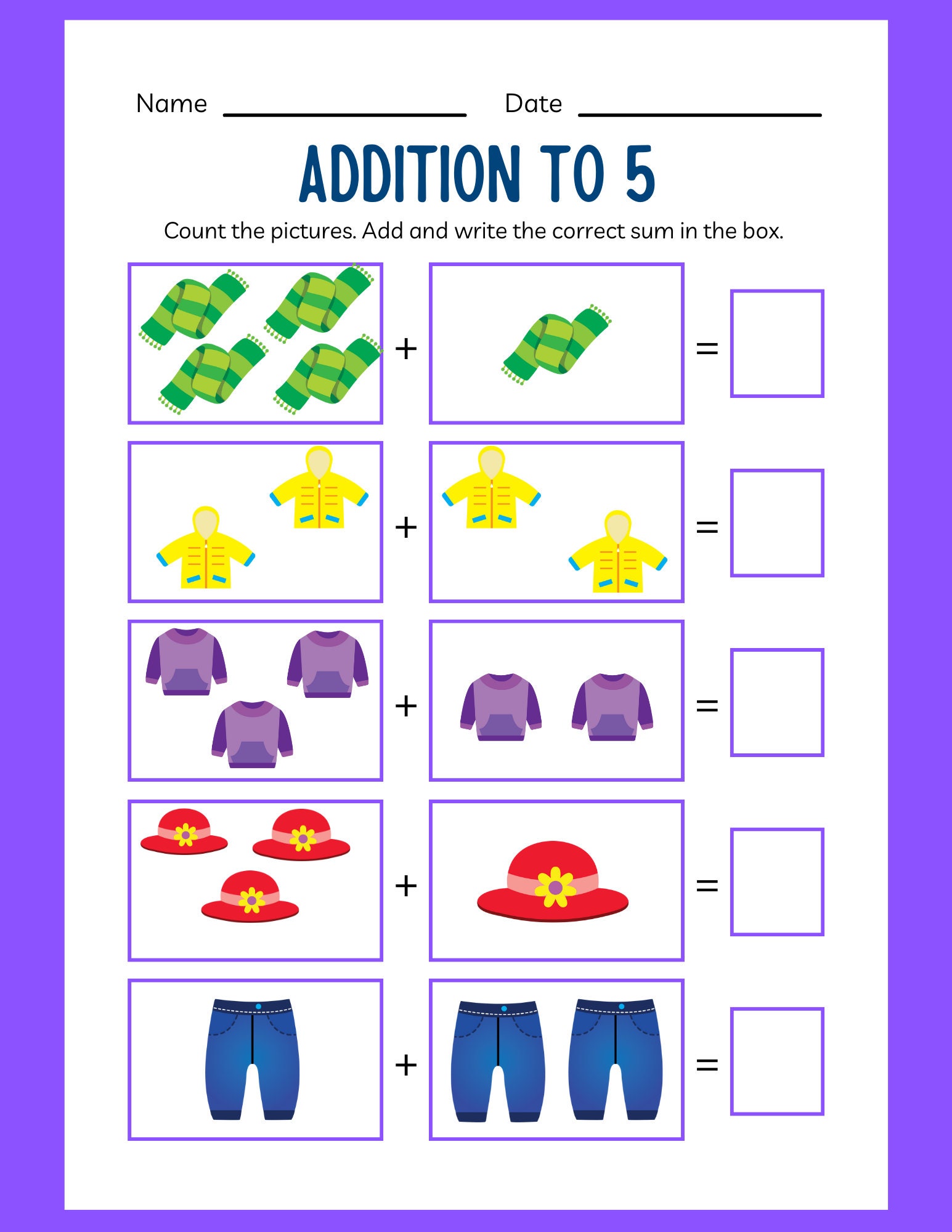 Kindergarten Addition Workbook, Digital File PDF, Printable, Math ...