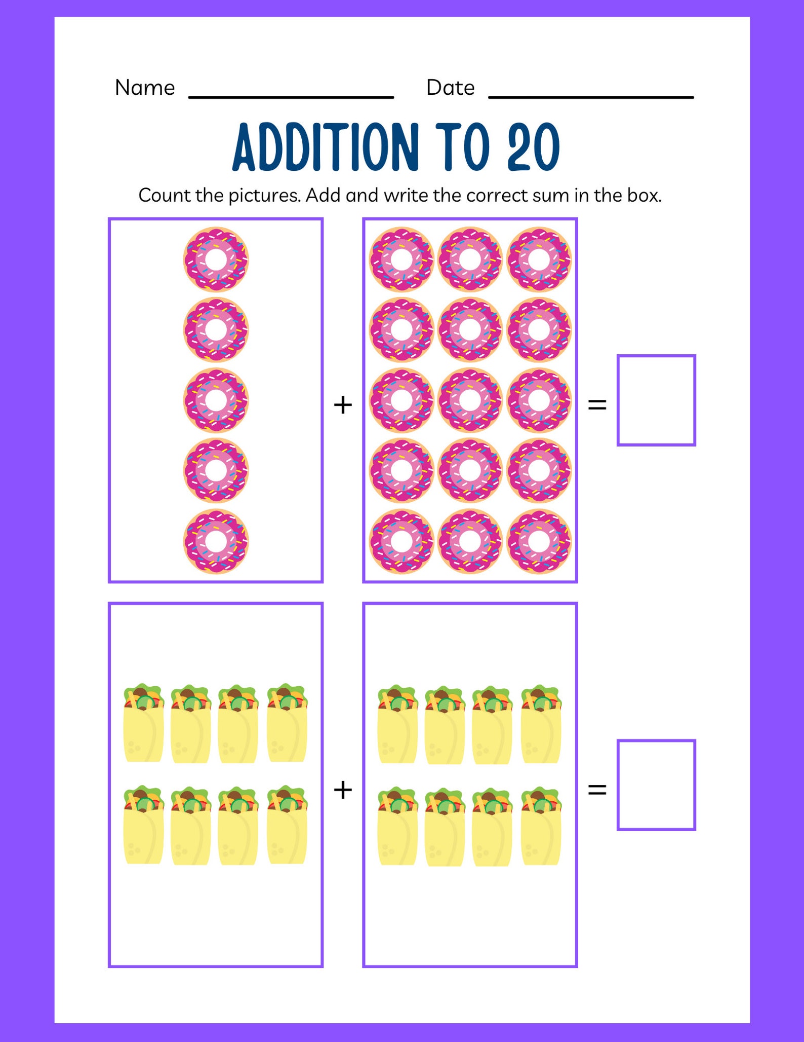 Kindergarten Addition Workbook, Digital File PDF, Printable, Math ...