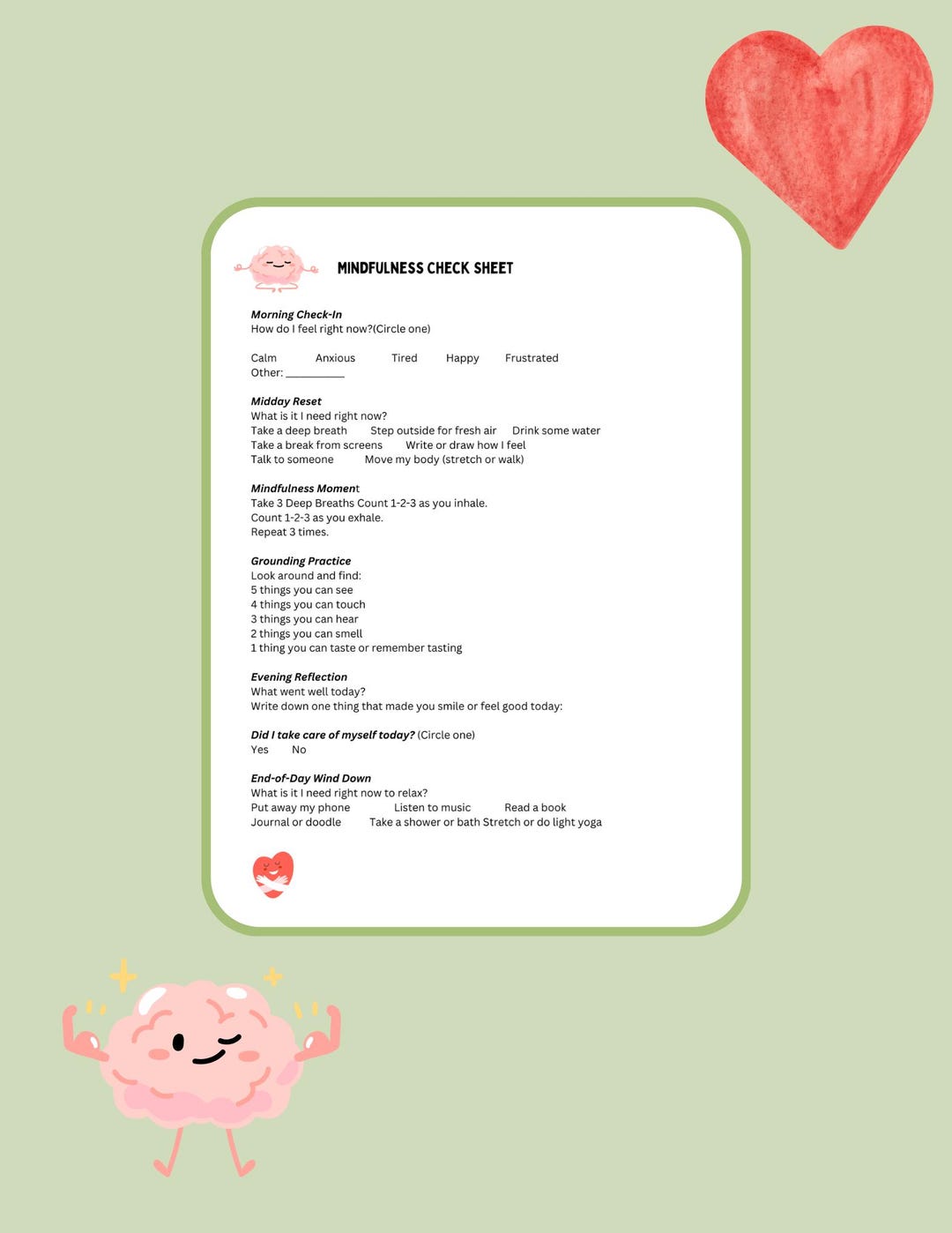 Mindfulness Check-in Sheet – A Simple Daily Self-care Guide - Etsy