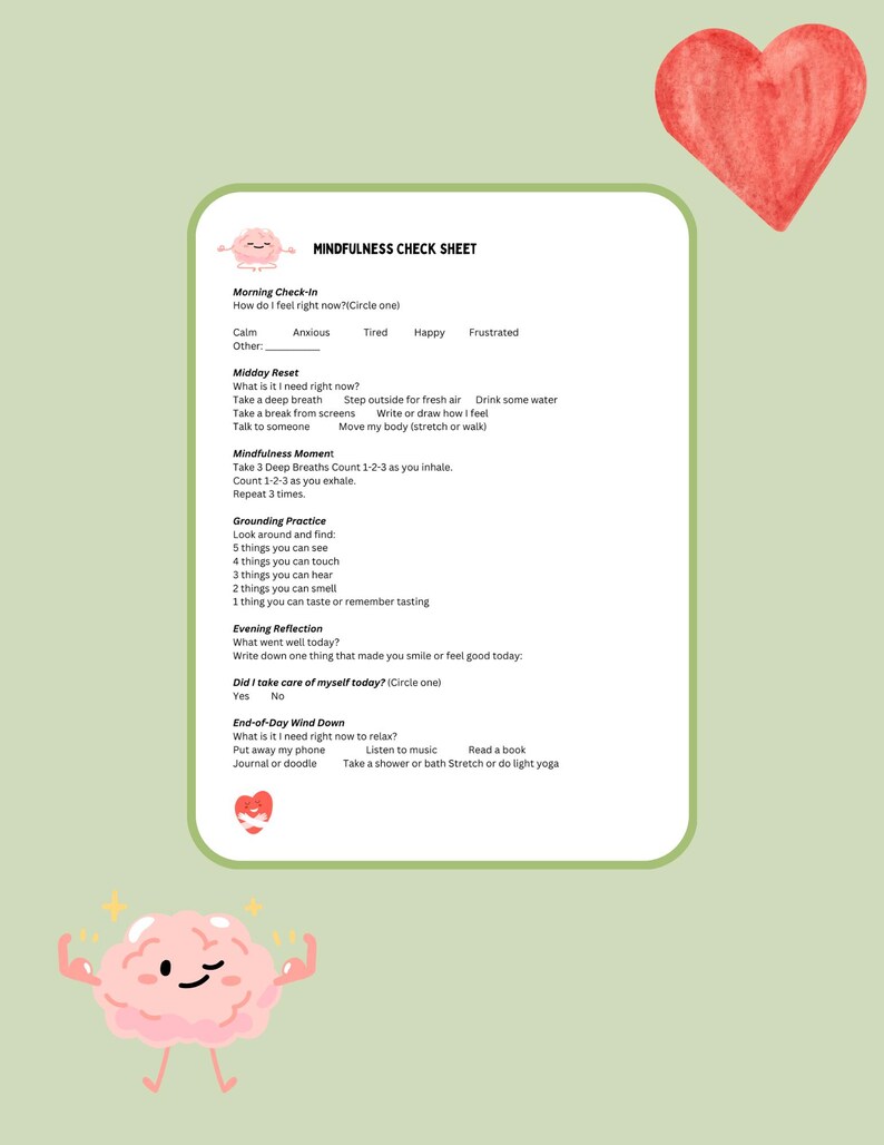 Mindfulness Check-in Sheet – A Simple Daily Self-care Guide - Etsy