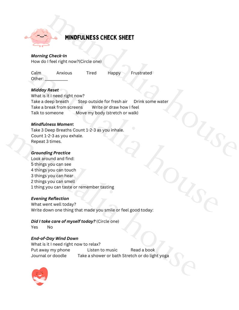 Mindfulness Check-in Sheet – A Simple Daily Self-care Guide - Etsy