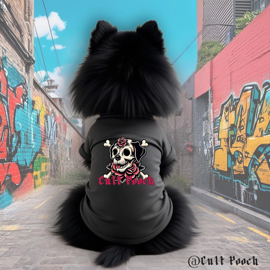 Cult Pooch Punk Dog Shirt - Tattoo Skull & Roses Design - Etsy