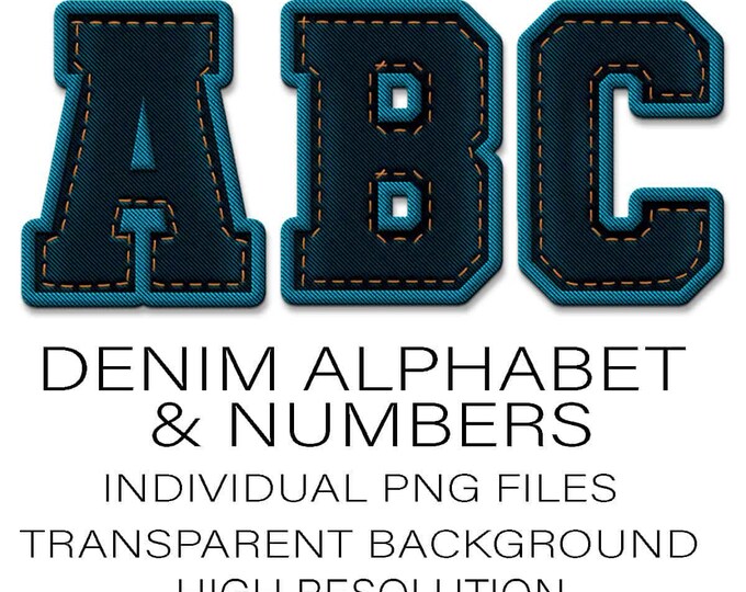 Jeans Letters & Denim Fashion Varsity Alphabet PNG Bundle Stylish Denim ...