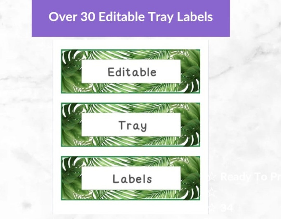 Botanical Tray Labels, Tropical Editable Teacher Trolley Labels Tray ...