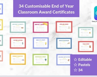 70 Student Award Certificates, Classroom End of Year Certificate ...