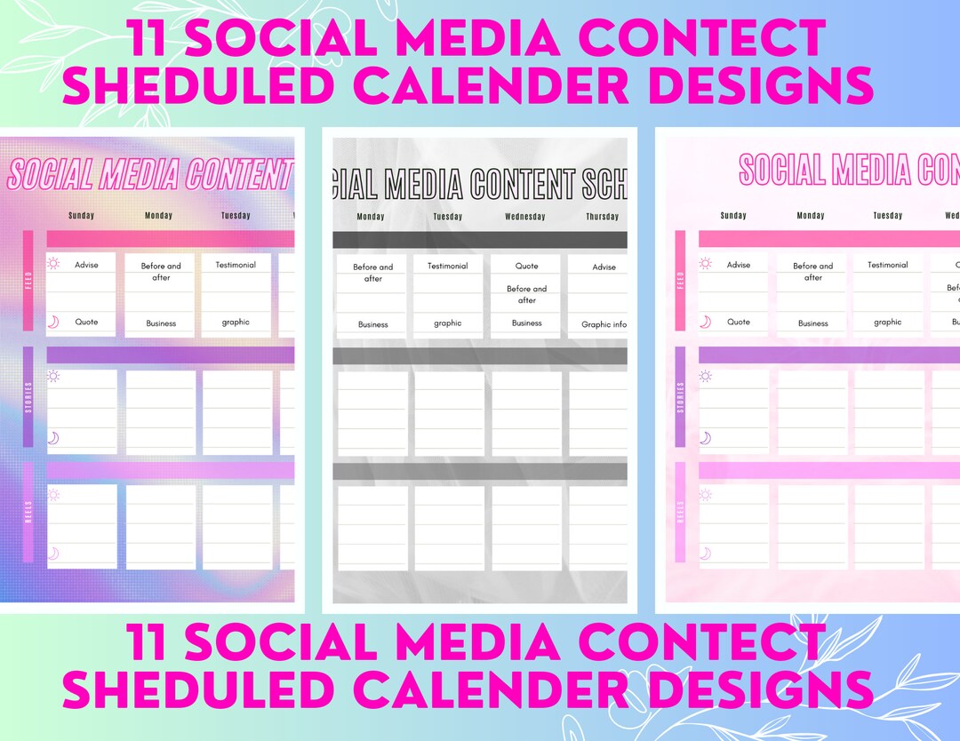 11 Social Media Content Schedule Calendar Templates - Etsy