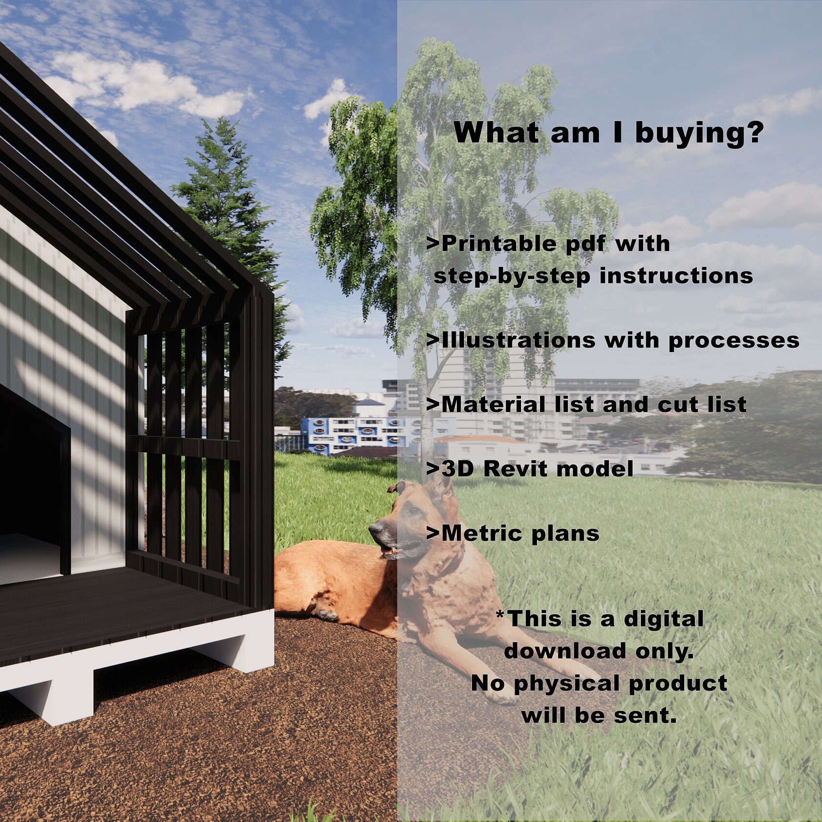 Farmhouse Dog House Plan Outdoor Printable PDF, Large Dog House With ...