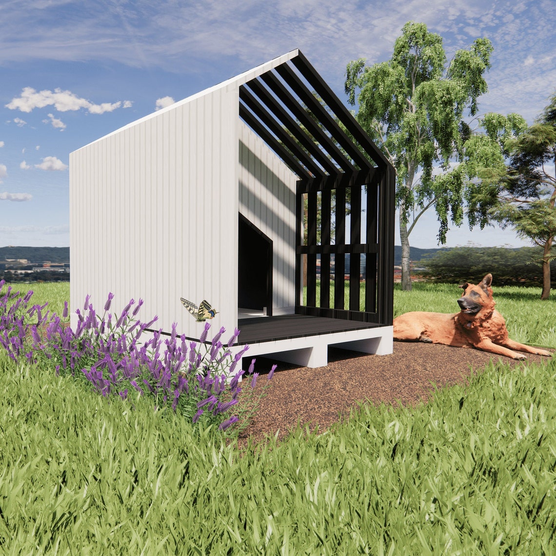 Farmhouse Dog House Plan Outdoor Printable PDF, Large Dog House With ...