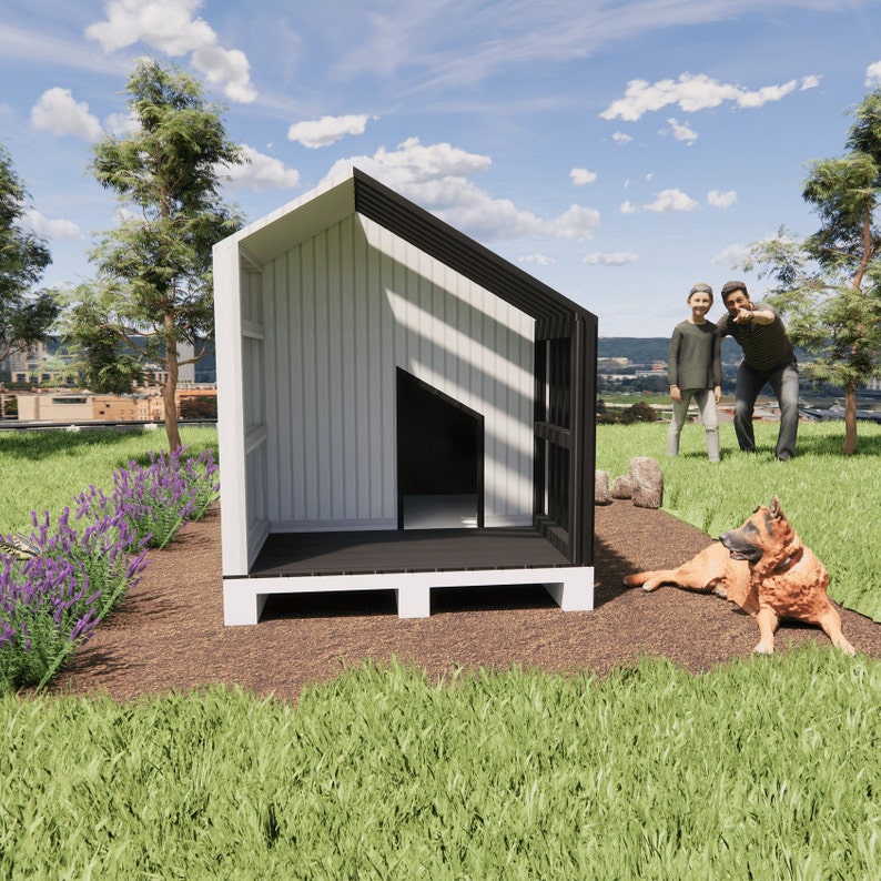 Farmhouse Dog House Plan Outdoor Printable PDF, Large Dog House With ...
