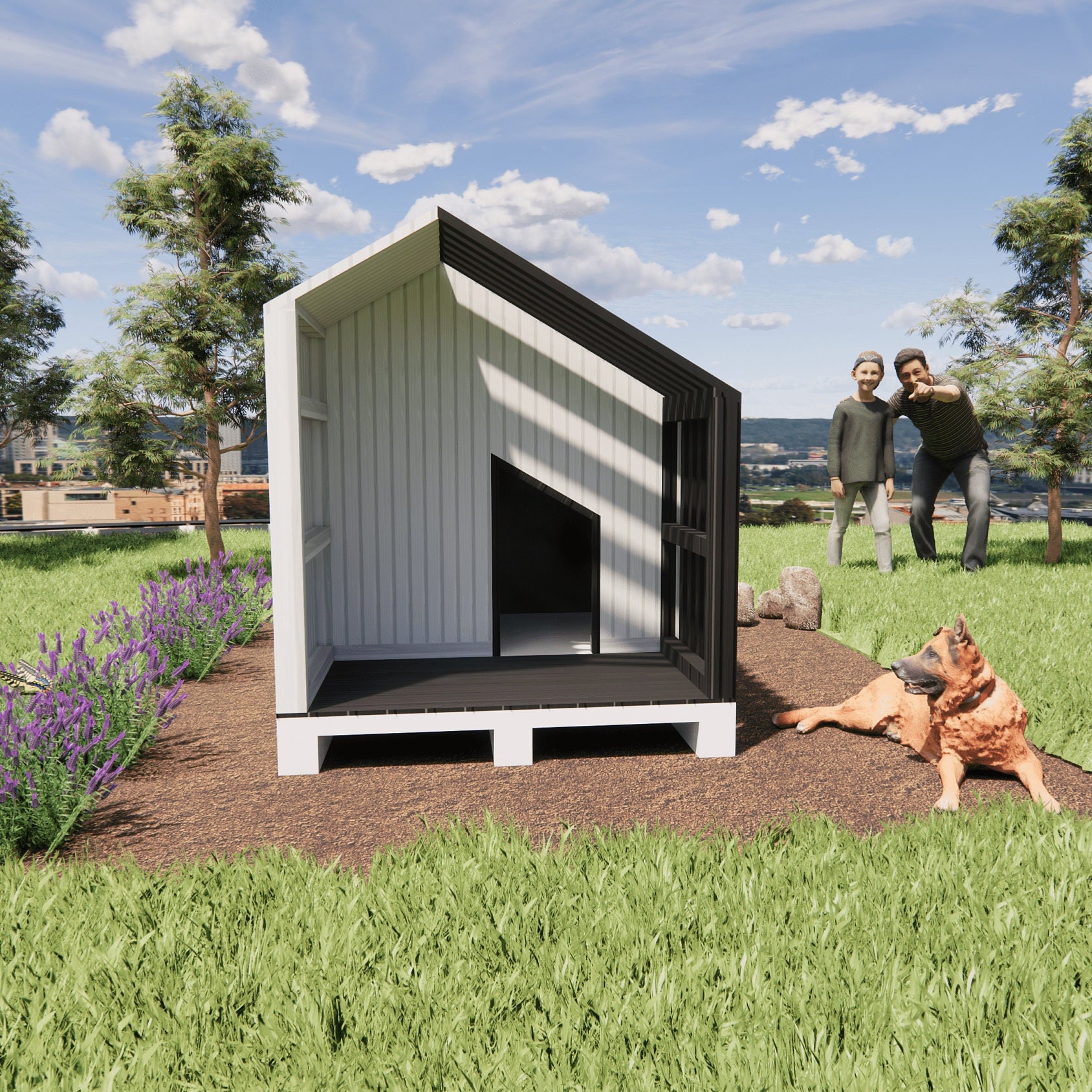 Farmhouse Dog House Plan Outdoor Printable PDF, Large Dog House With ...