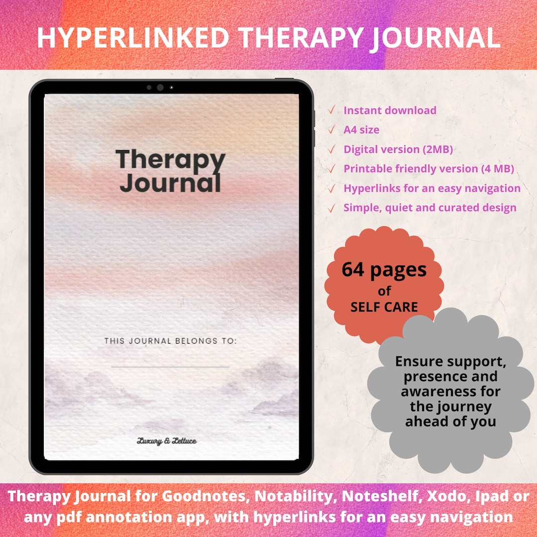 Hyperlinked Digital Therapy Journal With Anxiet Journaling, Mental ...