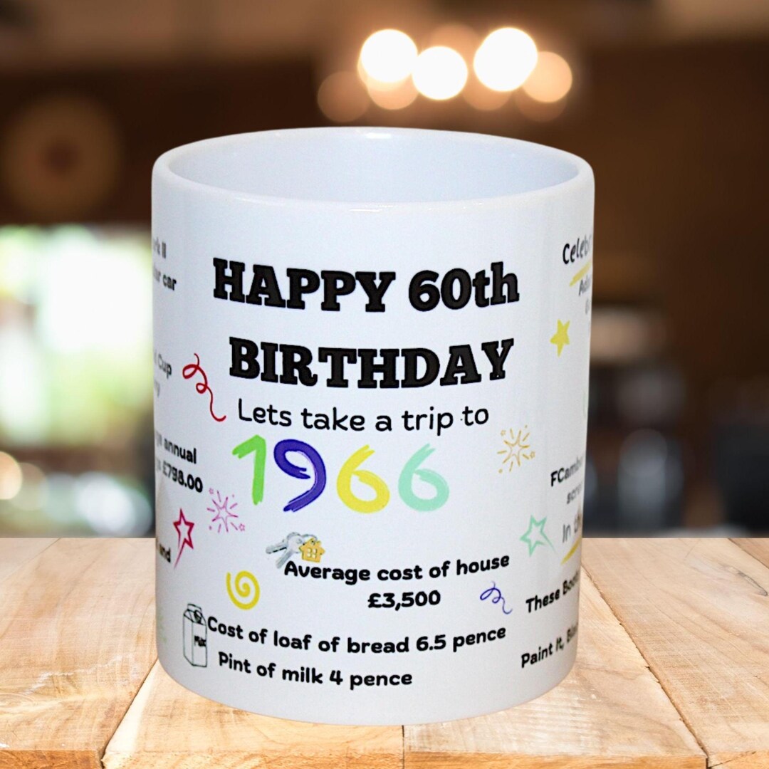 60th Birthday Mug: 1966 Fun Facts, Retro Coffee Cup - Etsy