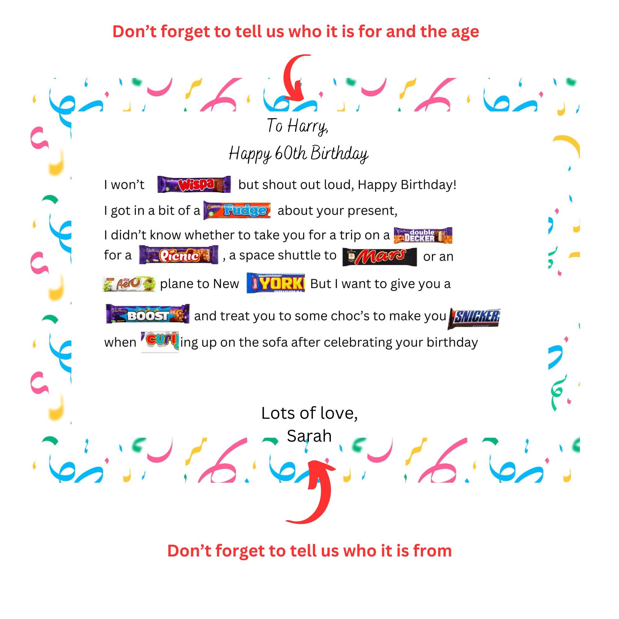 Personalised Chocolate Poem Box, 60th Birthday Hamper Gift, Letterbox ...