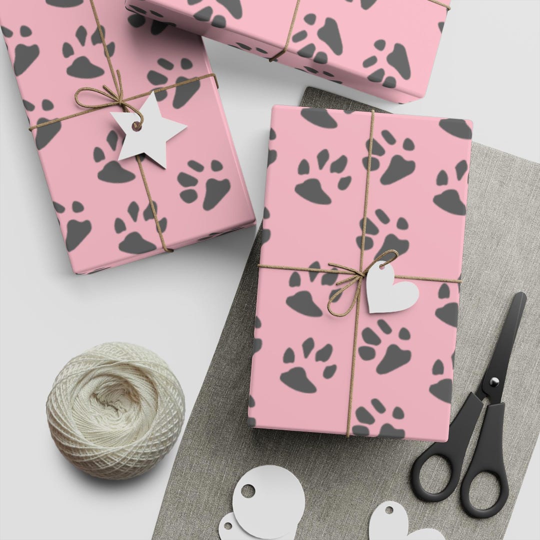 Cute Pink Paw Print Gift Wrapping Paper, Pet Lover's Wrap, Birthday ...