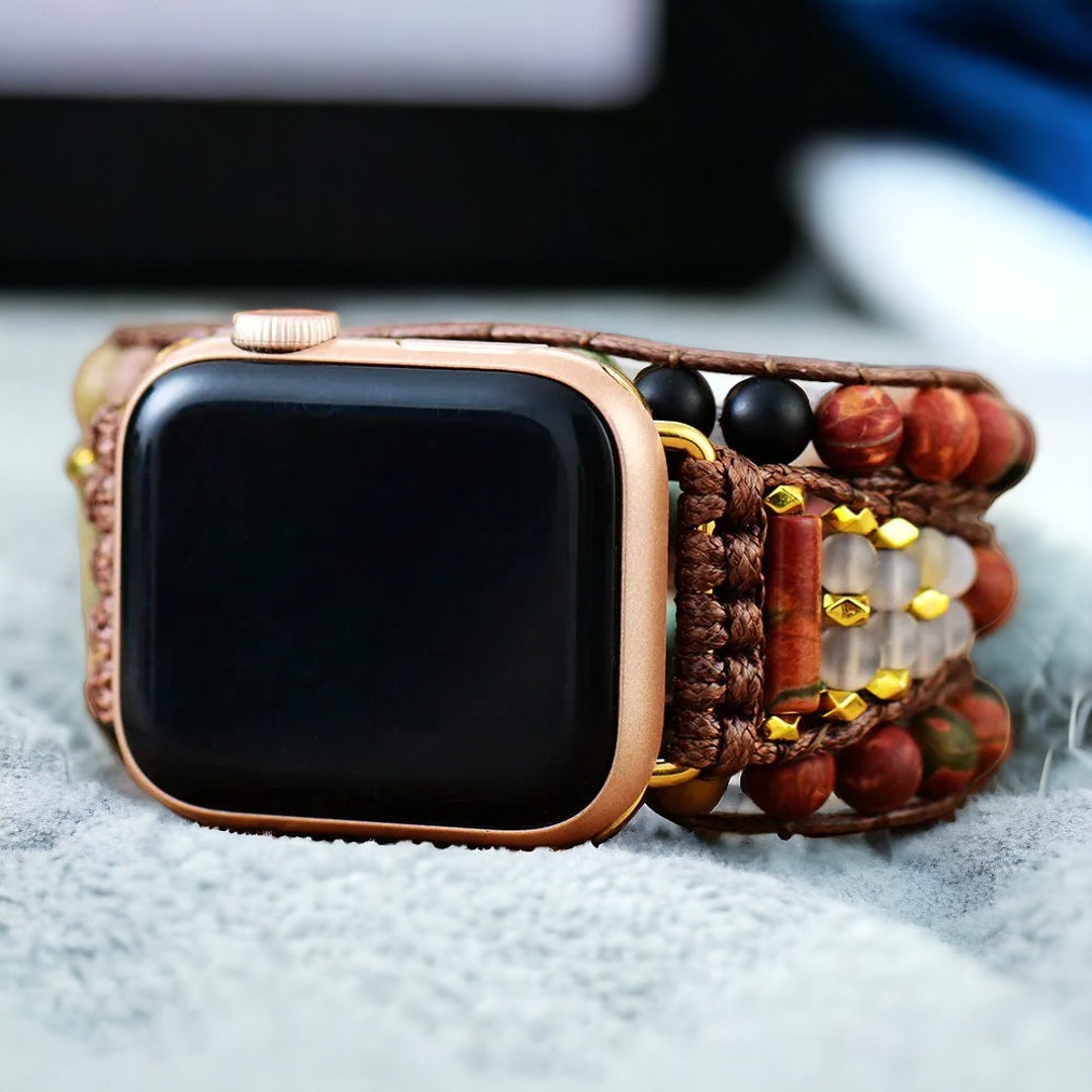 Spiritual Chakra Precious Stone Wrap Apple Watch Band, Unisex Beaded ...