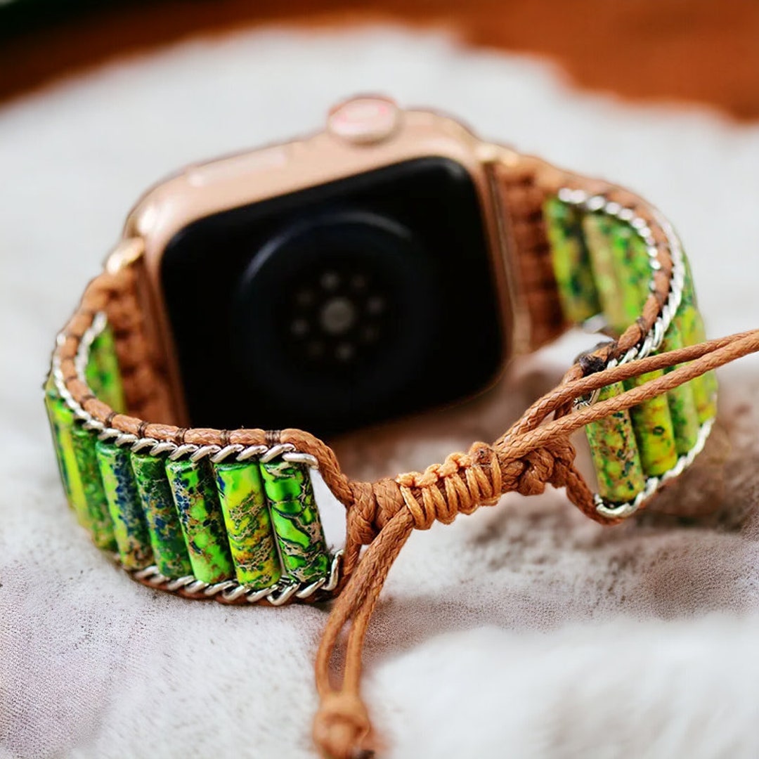 Gothic Punk Green Stone Apple Watch Strap, 38/45mm Beaded Smartwatch ...