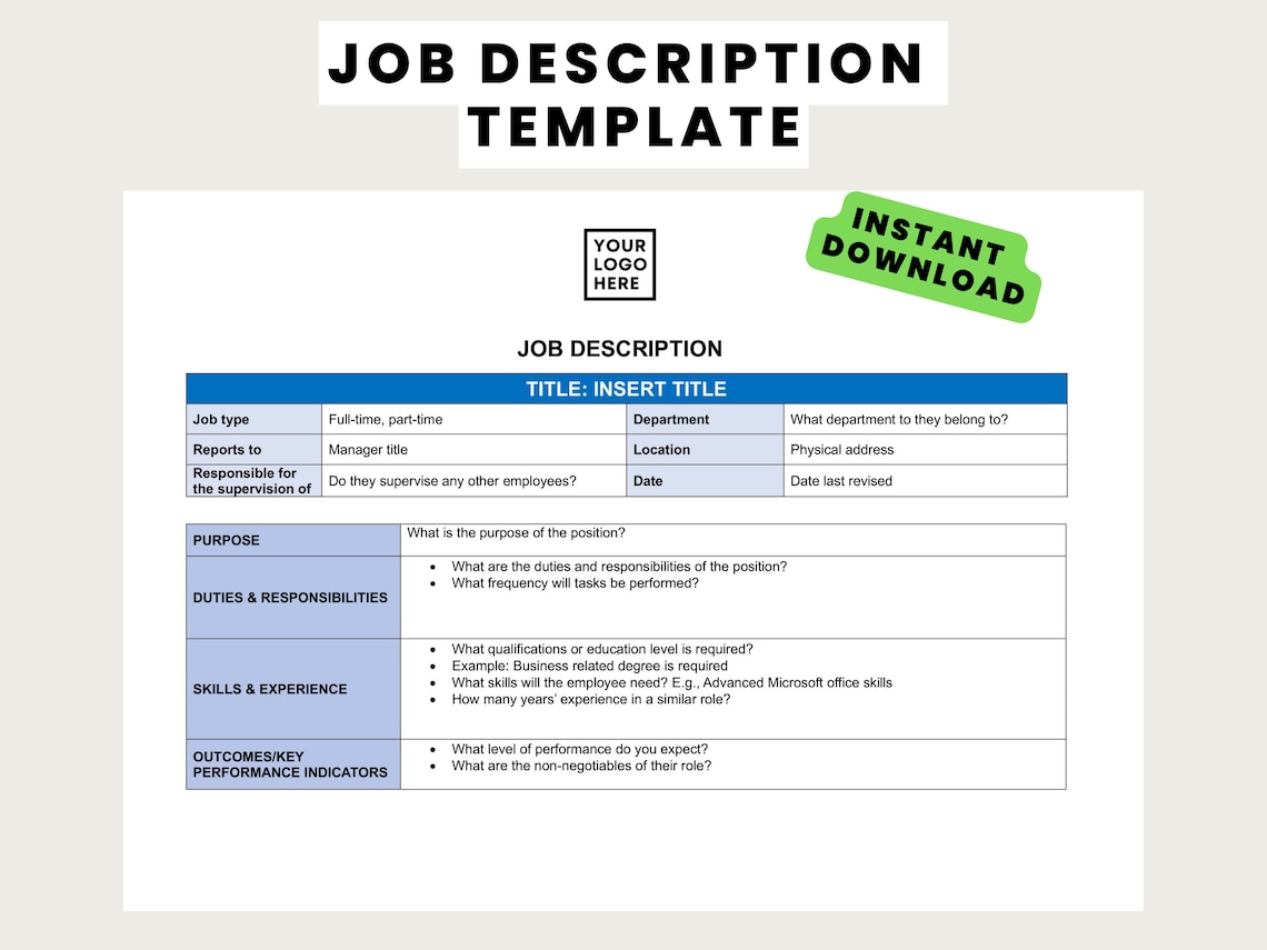 Job Description Template ǀ HR Forms ǀ New Employee | Recruitment Form ...