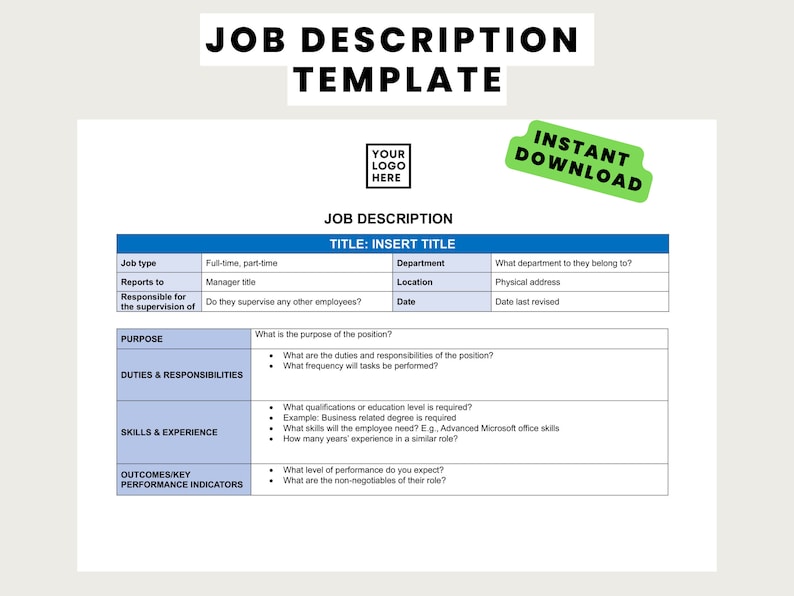 Job Description Template ǀ HR Forms ǀ New Employee | Recruitment Form ...