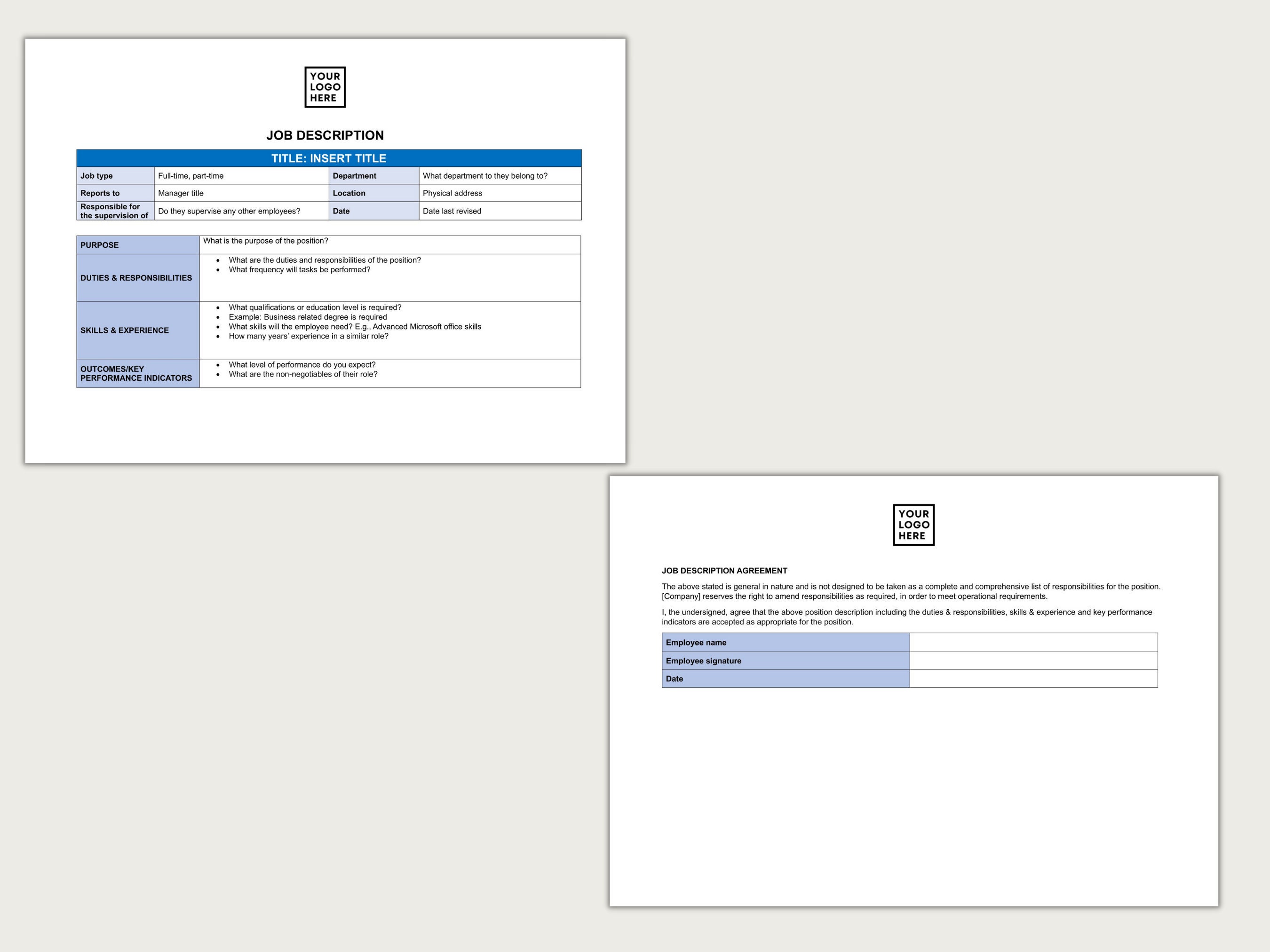 Job Description Template ǀ HR Forms ǀ New Employee | Recruitment Form ...