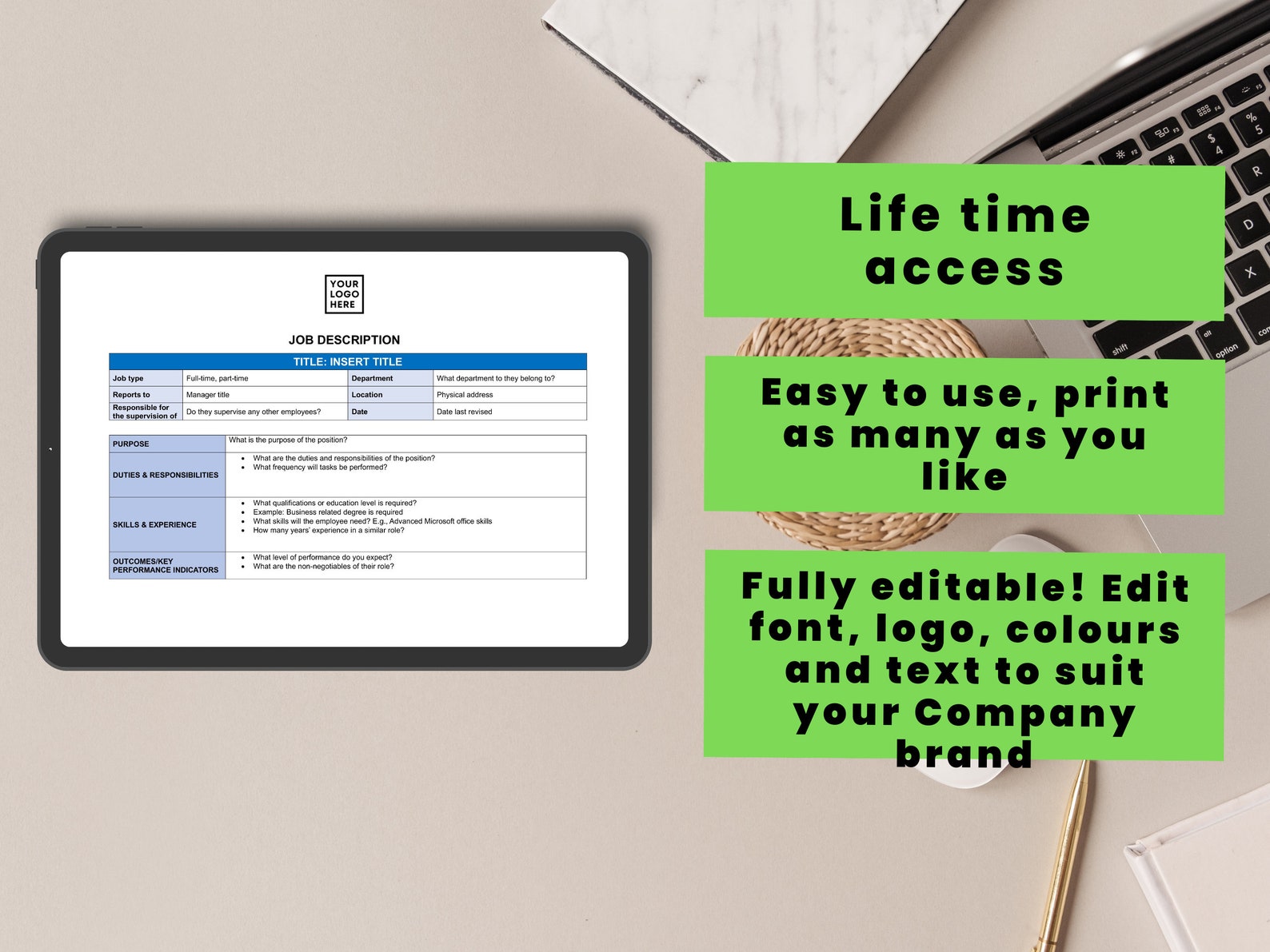 Job Description Template ǀ HR Forms ǀ New Employee | Recruitment Form ...