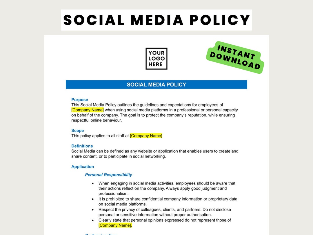 Social Media Policy Template | Editable HR Forms (MS Word, A4) (digital ...