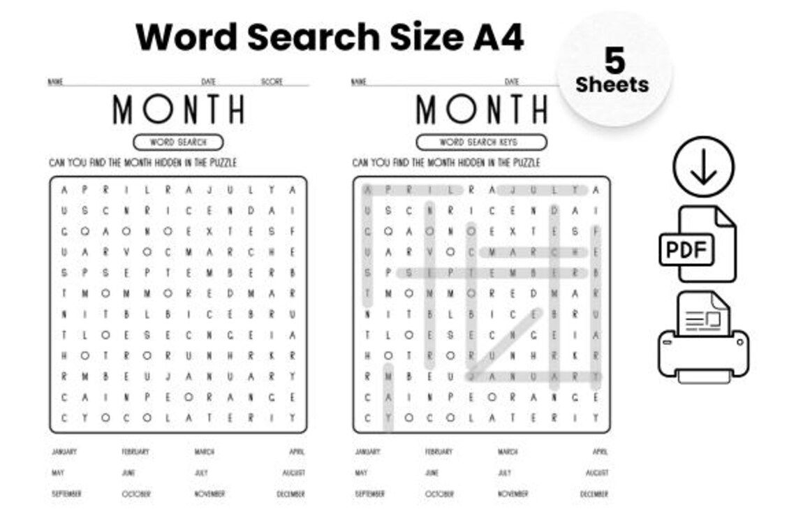 Puzzle Word Search Month Family Weather Color Shapes Challenge ...