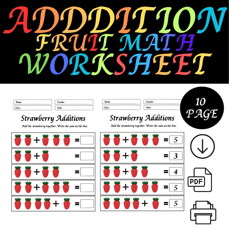 Fruit Addition Math Worksheet for Kids Fun Counting and Adding Activity ...