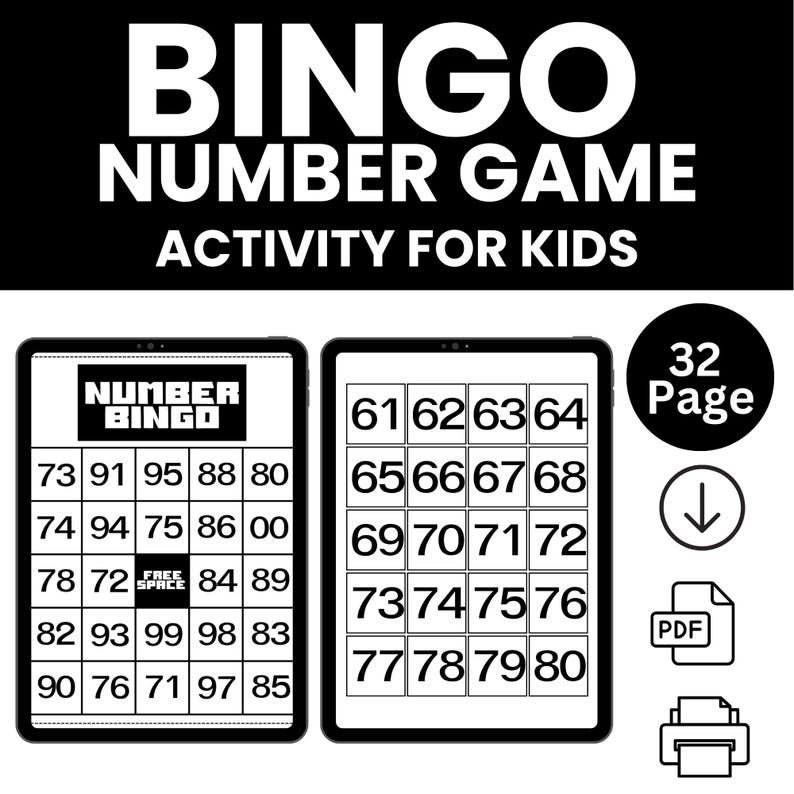 Printable Bingo Number Cards 32 Unique Pages for Classroom Party and ...