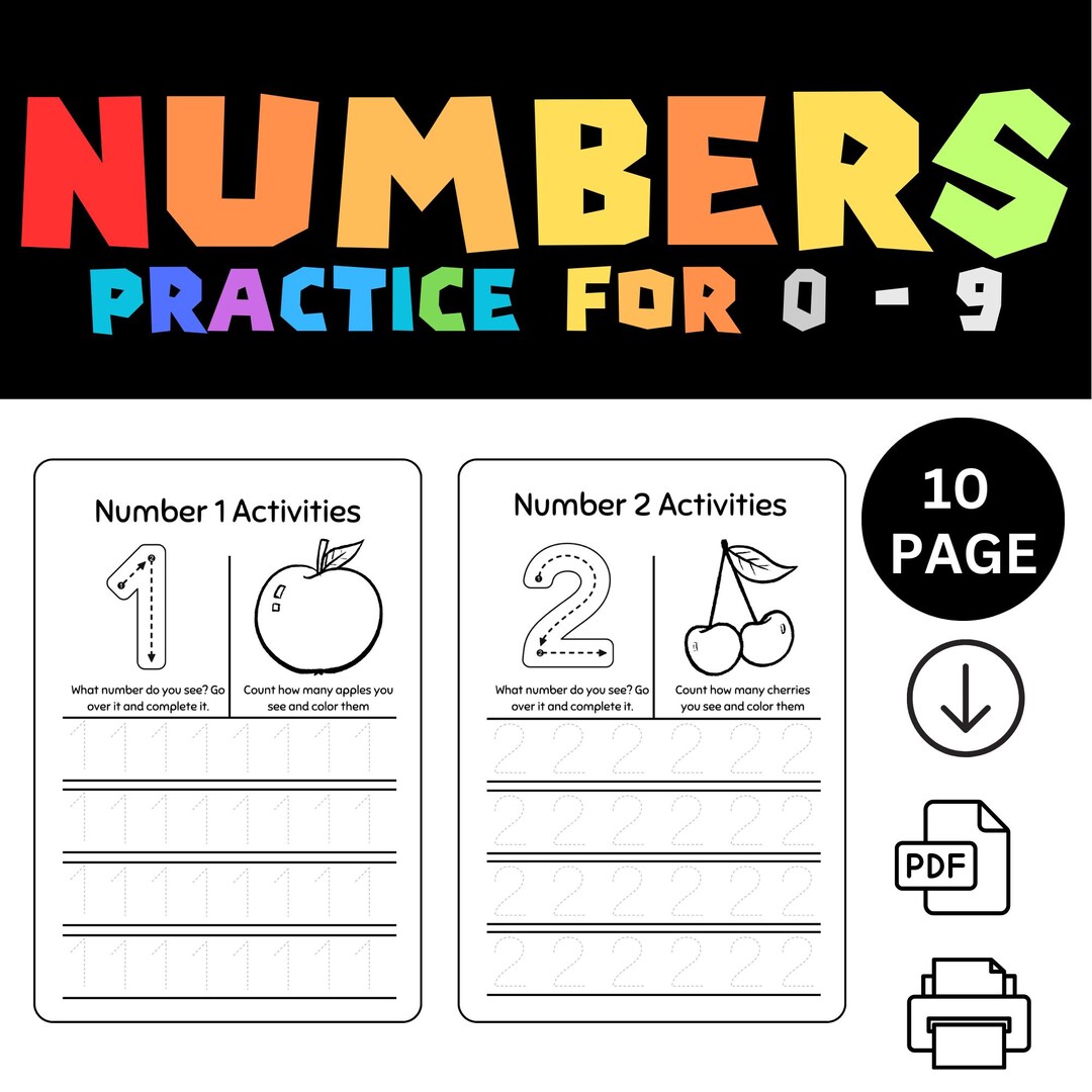 Number 0-9 Practice Worksheet for Kids Fun Number Tracing and Writing ...