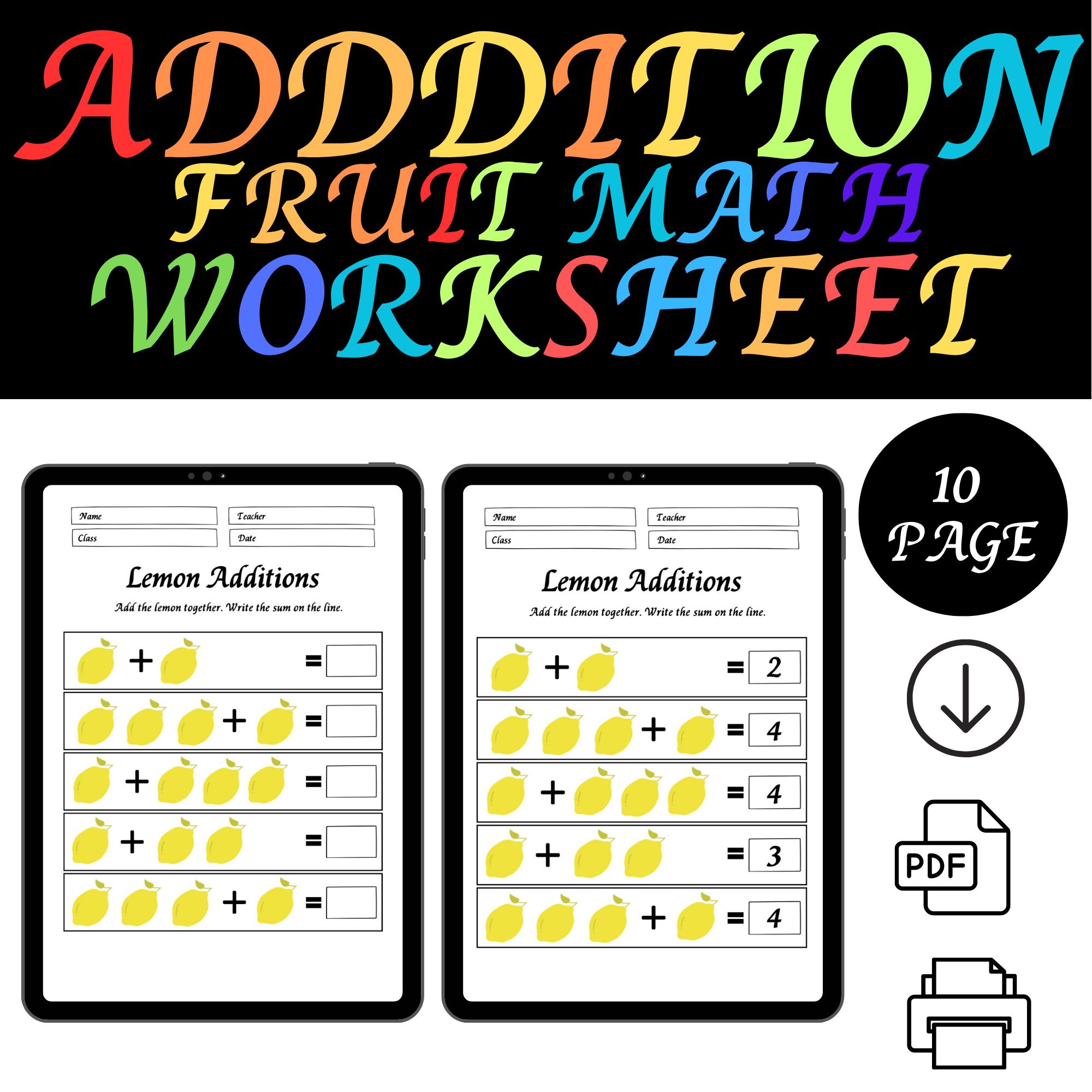 Fruit Addition Math Worksheet for Kids Fun Counting and Adding Activity ...