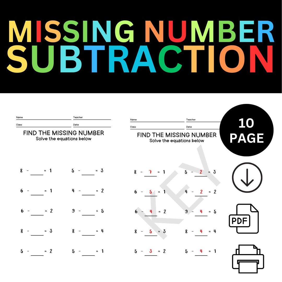 One-digit Subtraction Worksheets 1st Grade Math Printable A4 Size PDF ...