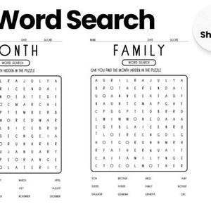 Puzzle Word Search Month Family Weather Color Shapes Challenge ...