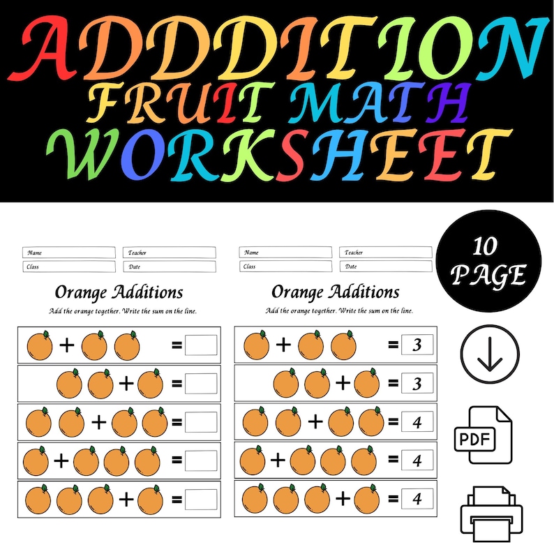Fruit Addition Math Worksheet for Kids Fun Counting and Adding Activity ...