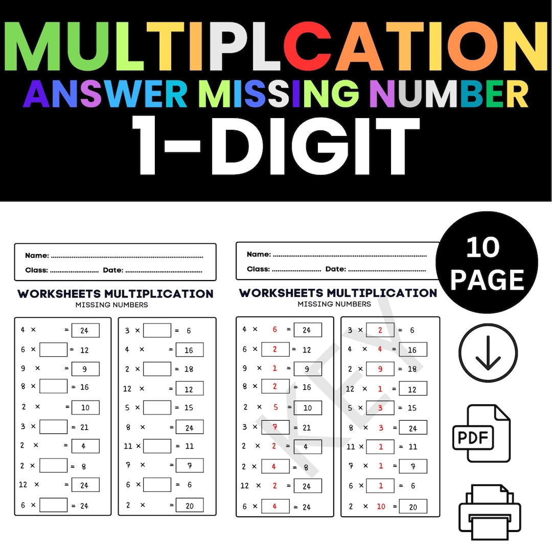 Worksheets for Kids Comprehensive Multiplication Missing Numbers 10 ...
