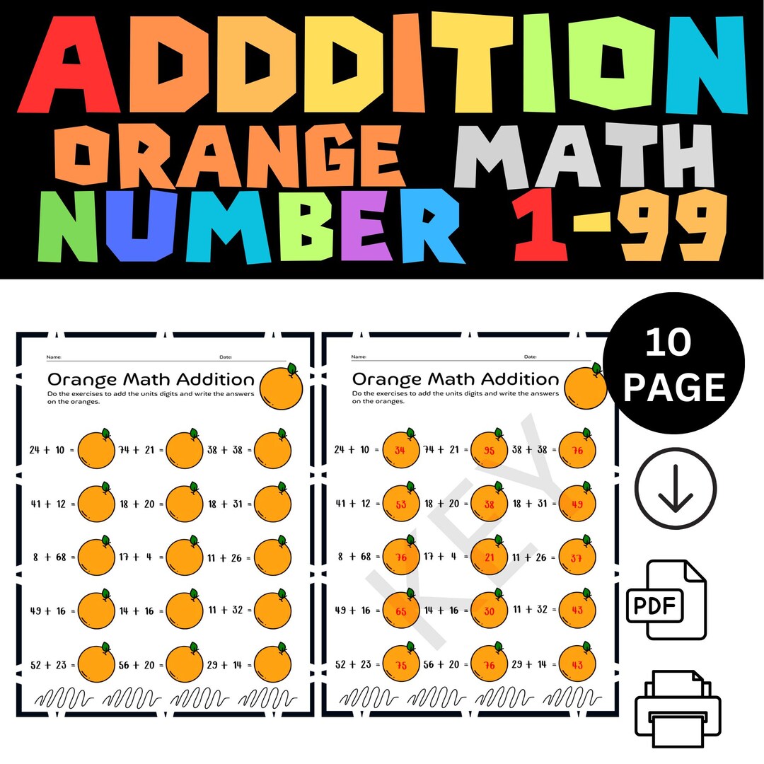 Kindergarten Math Addition Worksheet, Adding Numbers 1-99 Fun Problems ...