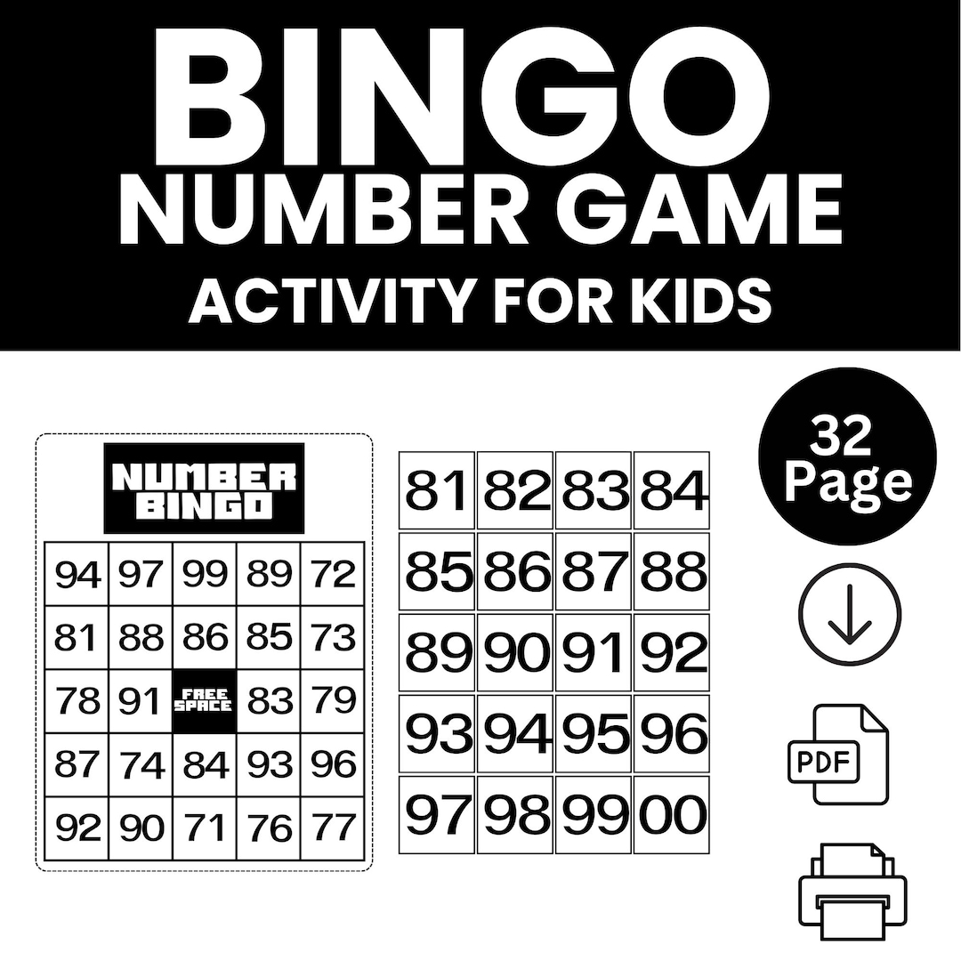 Printable Bingo Number Cards 32 Unique Pages for Classroom Party and ...
