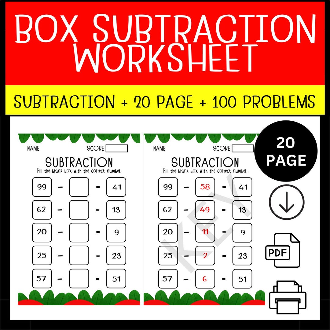 Subtraction Worksheets for 1st Grade 100 Subtraction Problems A4 ...