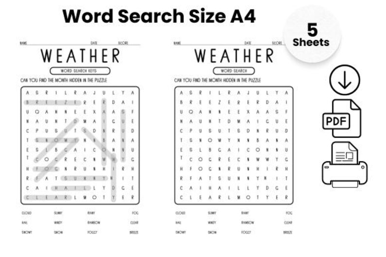 Puzzle Word Search Month Family Weather Color Shapes Challenge ...