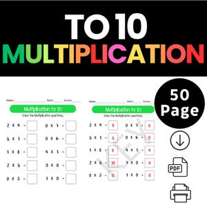 Work Sheets for Kids Basic Multiplication Worksheets to 10 50 Pages of ...