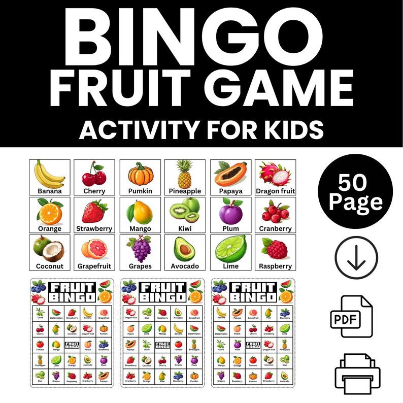 Printable Fruit Bingo Cards: Kids Educational Party Game (PDF) - Etsy