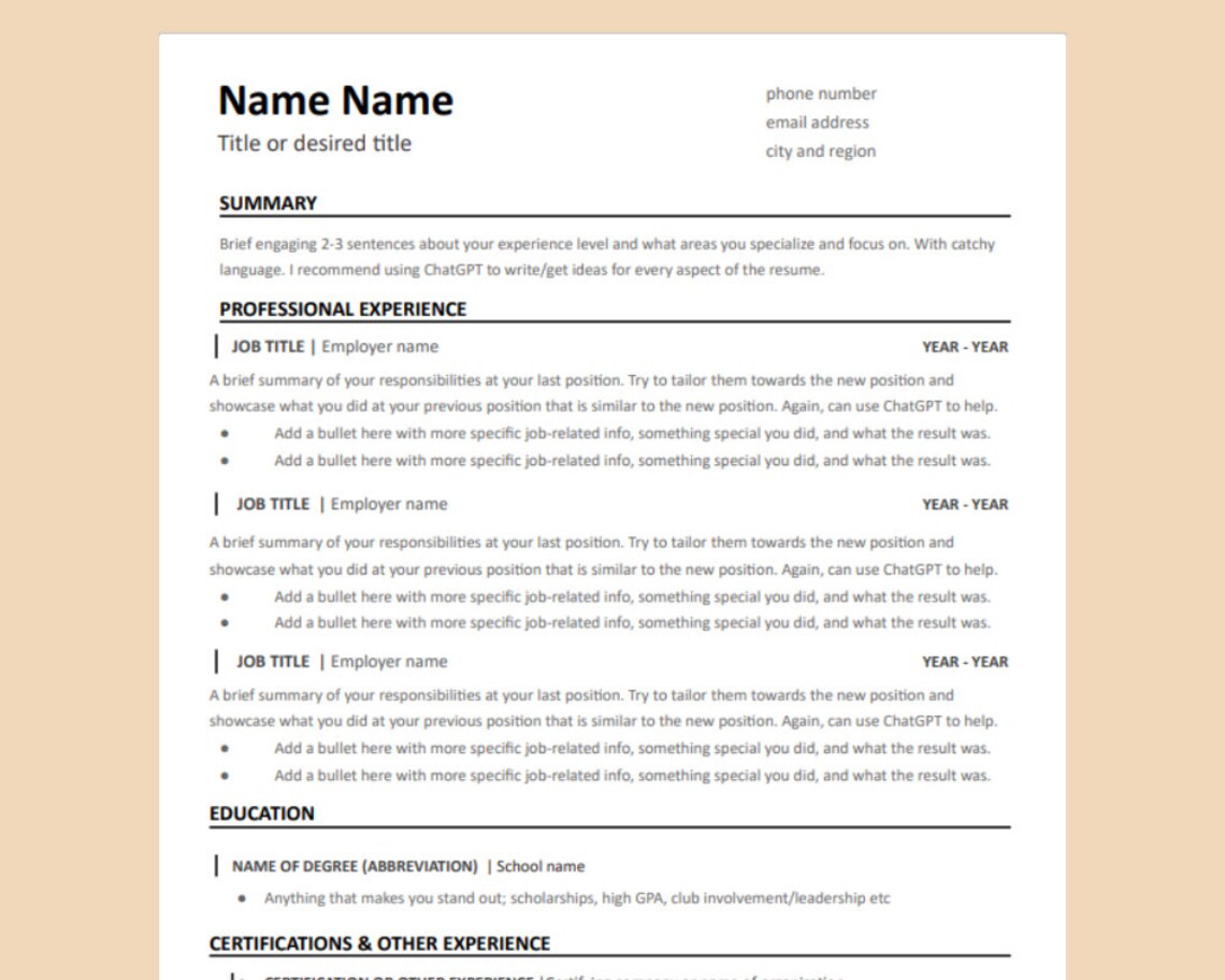 ATS Friendly Resume Template for Google Docs Resume Template to ...