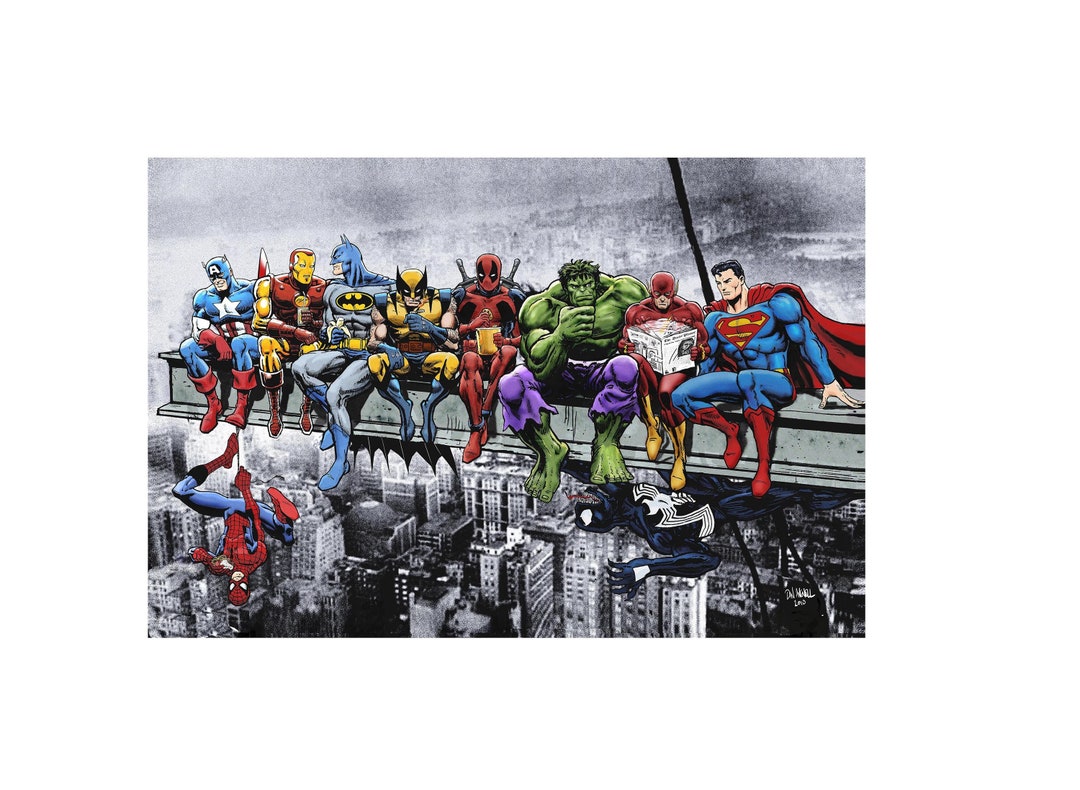 Marvel and DC Superheroes Lunch Atop A Skyscraper art Print/poster - Etsy